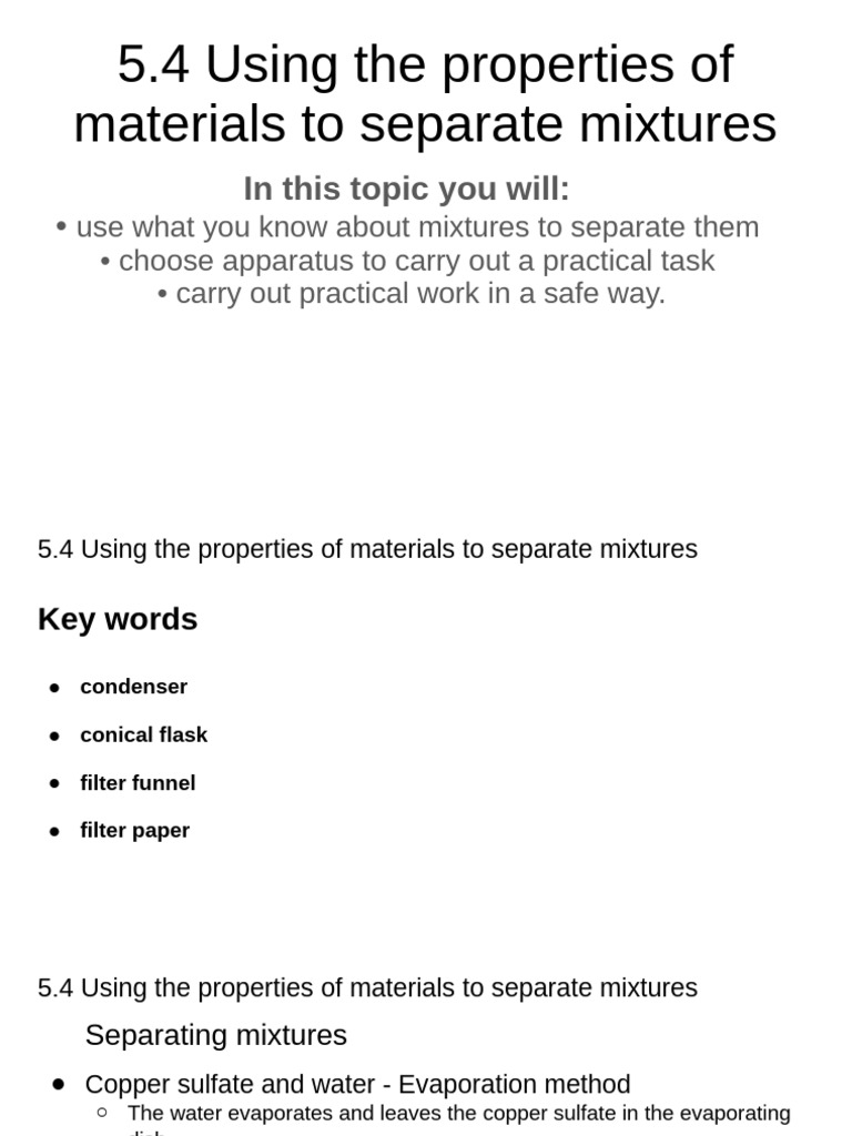 5.4 Using The Properties of Materials To Separate Mixtures | PDF