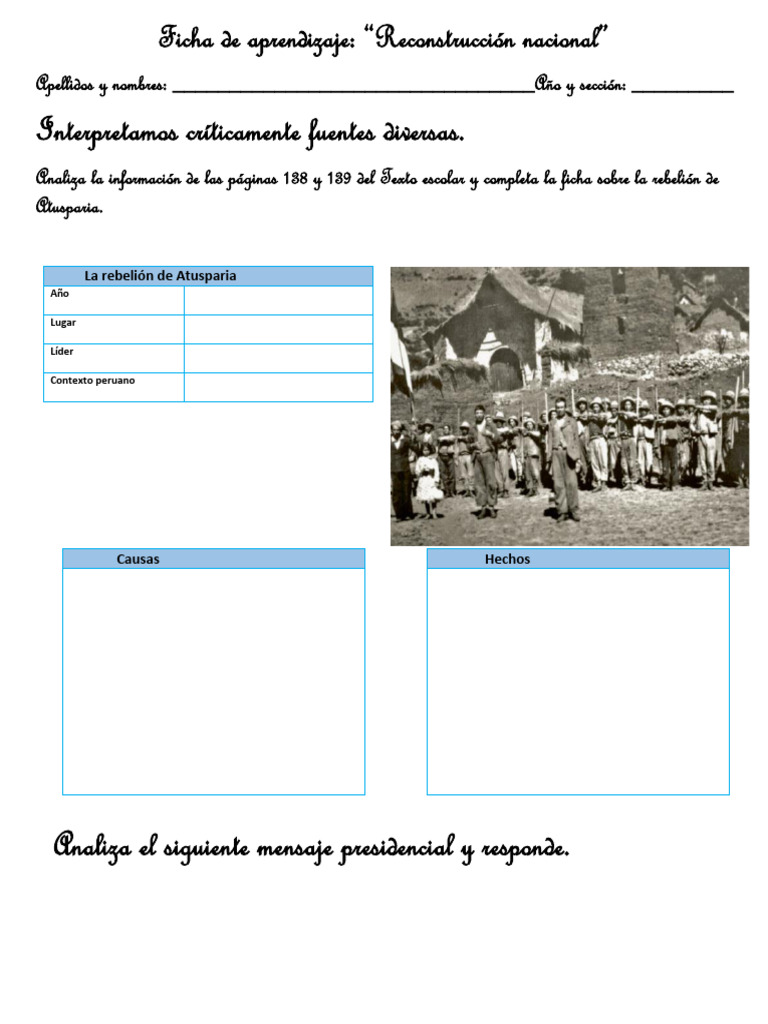 Ficha de Aprendiizaje 01 4° Año Reconstrucción Nacional | PDF