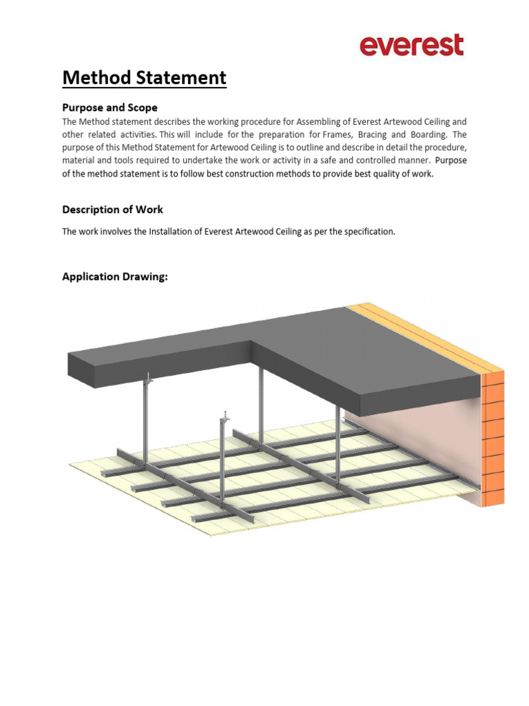 Method Statement for Concealed Grid Ceiling | PDF