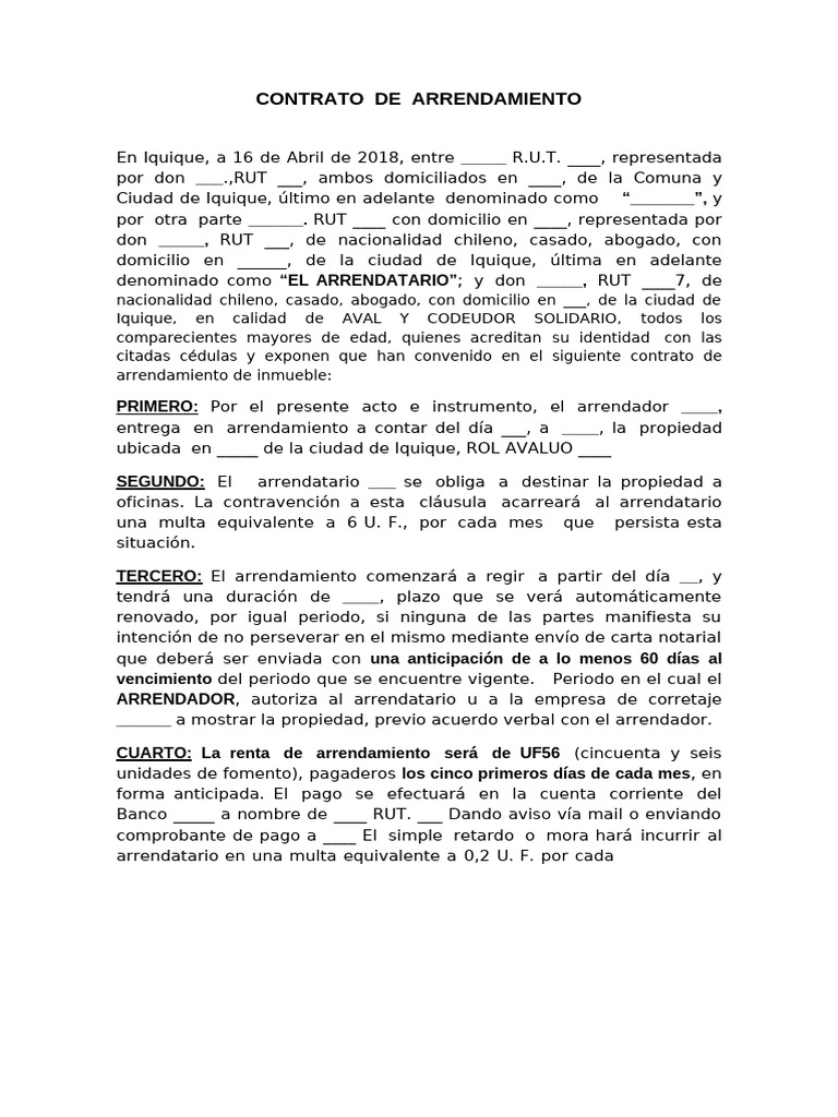 CONTRATO DE ARRIENDO PLANTILLA | PDF