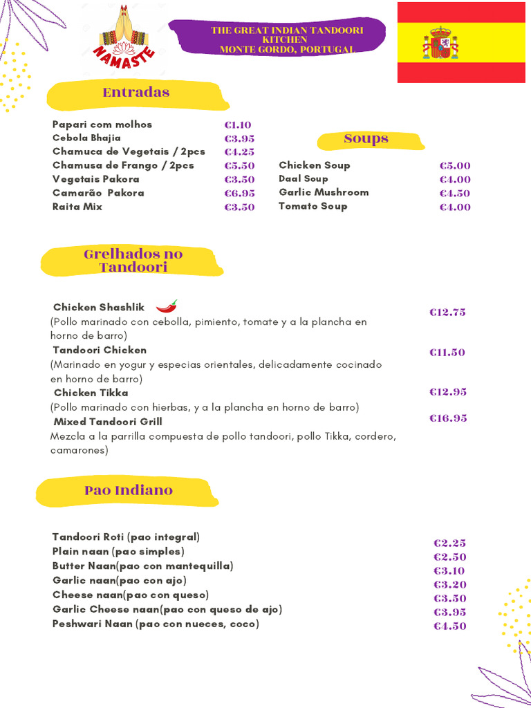 Food Menu Espanhol 2 4 | PDF