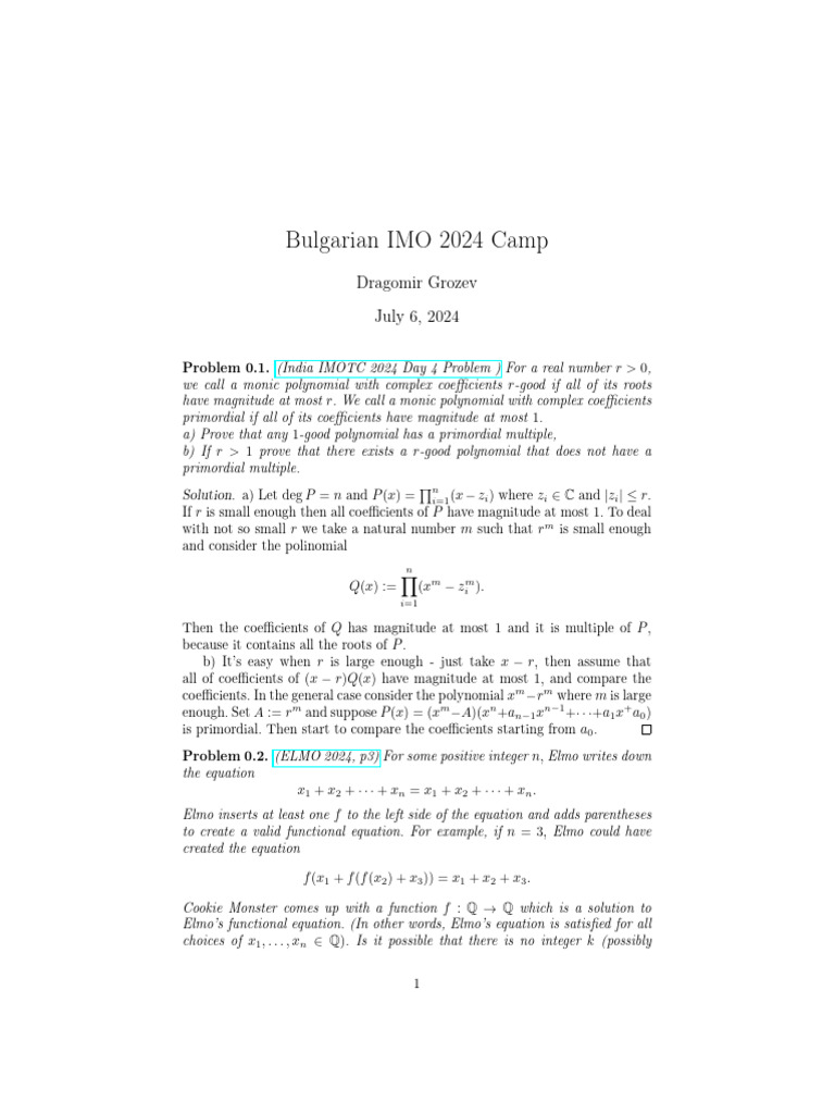 Bulgarian Imo 2024 Camp | PDF