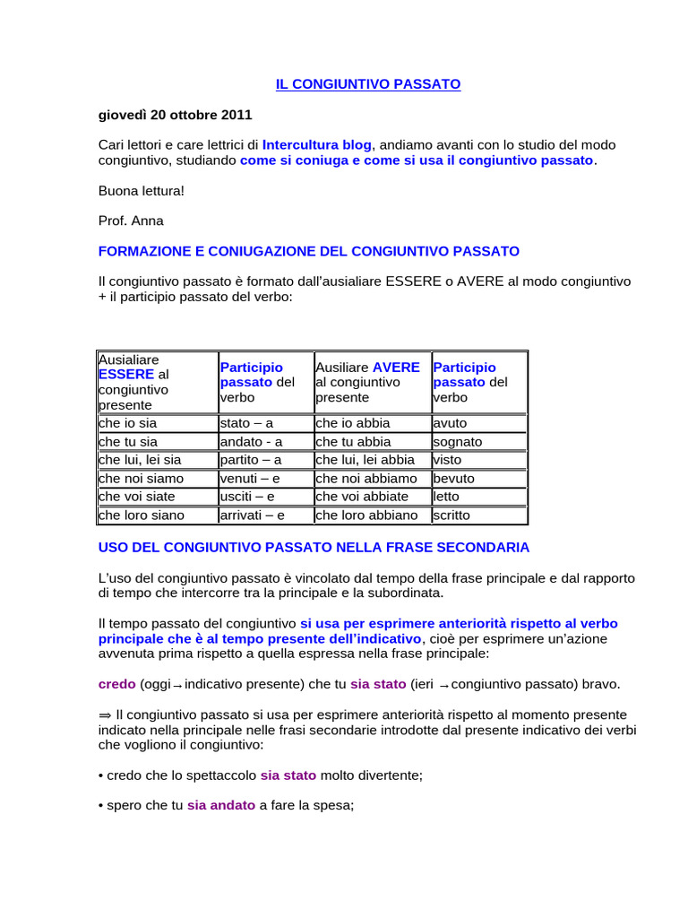 Il Congiuntivo Passato | PDF