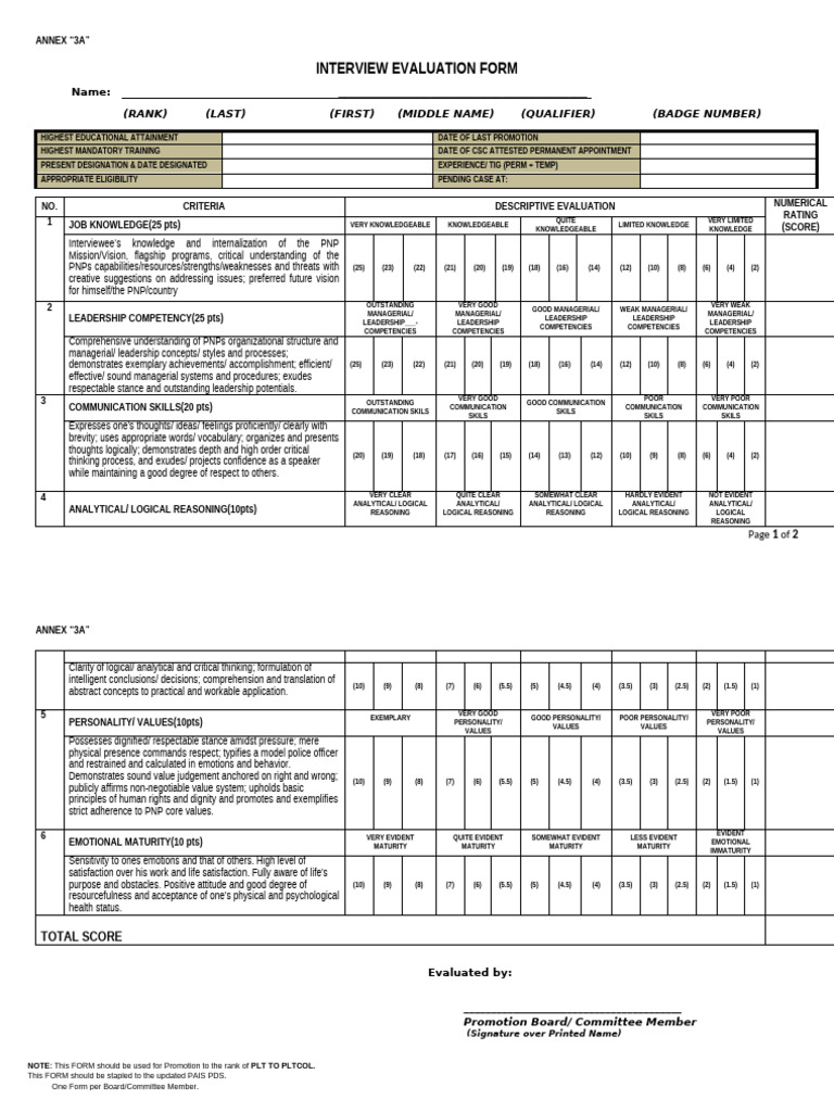 Annex 3A Interview and Evaluation Form (PLT-PLTCOL) | PDF