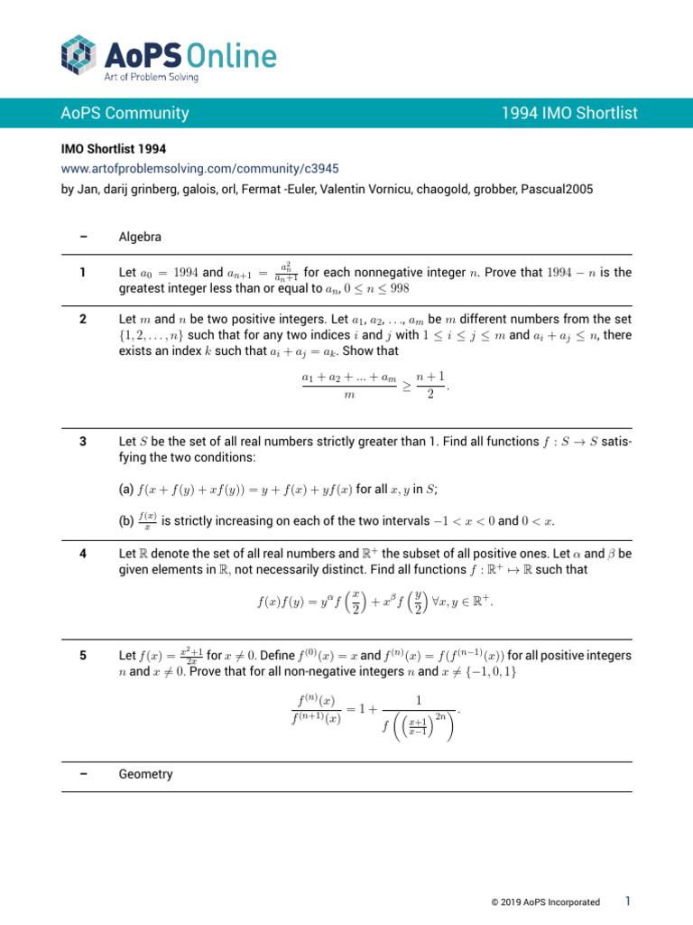 Aops Community 1994 Imo Shortlist | PDF