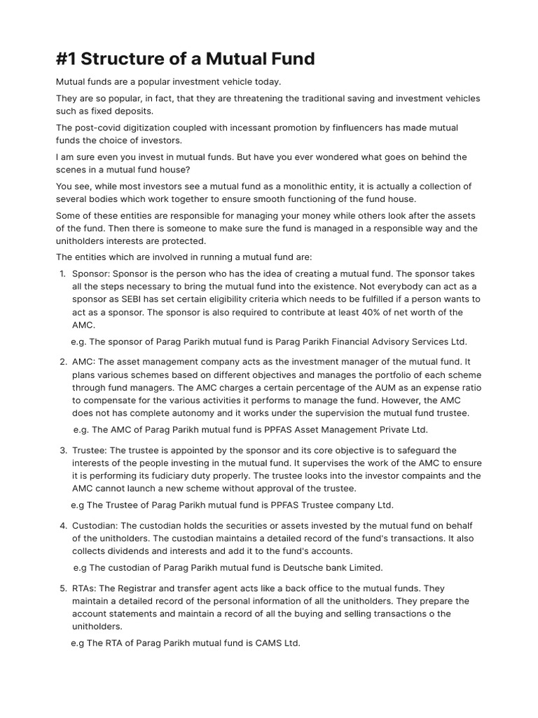 #1 Structure of A Mutual Fund | PDF | Mutual Funds | Investment Fund
