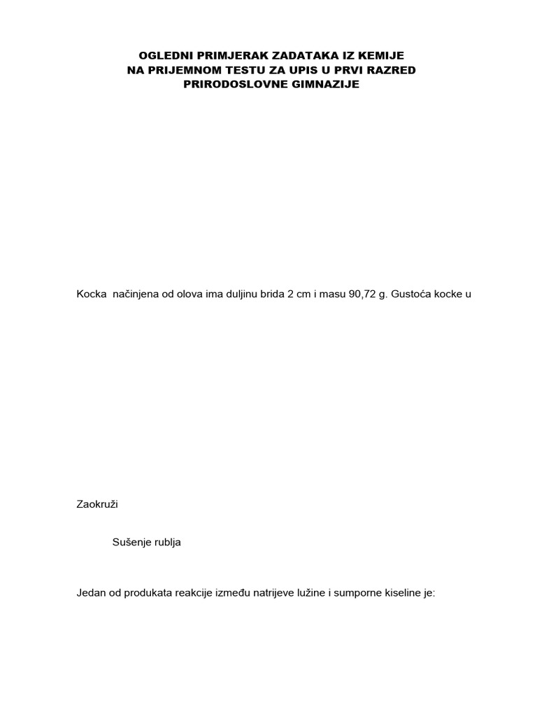 PRELOG Zadaci-Prijemni-Kemija | PDF