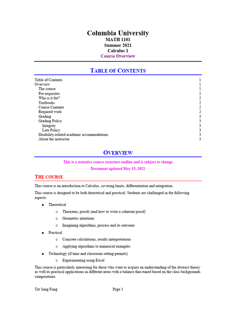 2021 Math 1101 Calculus 1 Summer B 2021 v1 | PDF