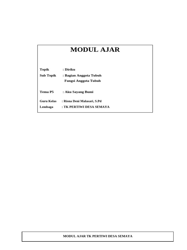 Modul Ajar TK Pertiwi Desa Semaya | PDF