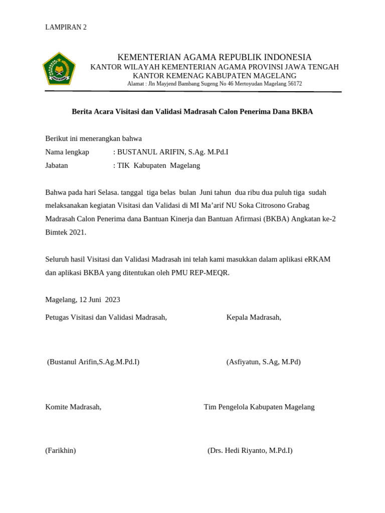 Berita Acara Visitasi BKBA | PDF