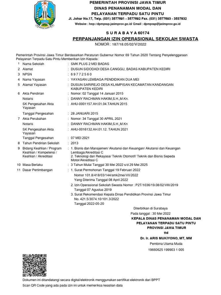 Ijin Operasional Sekolah | PDF