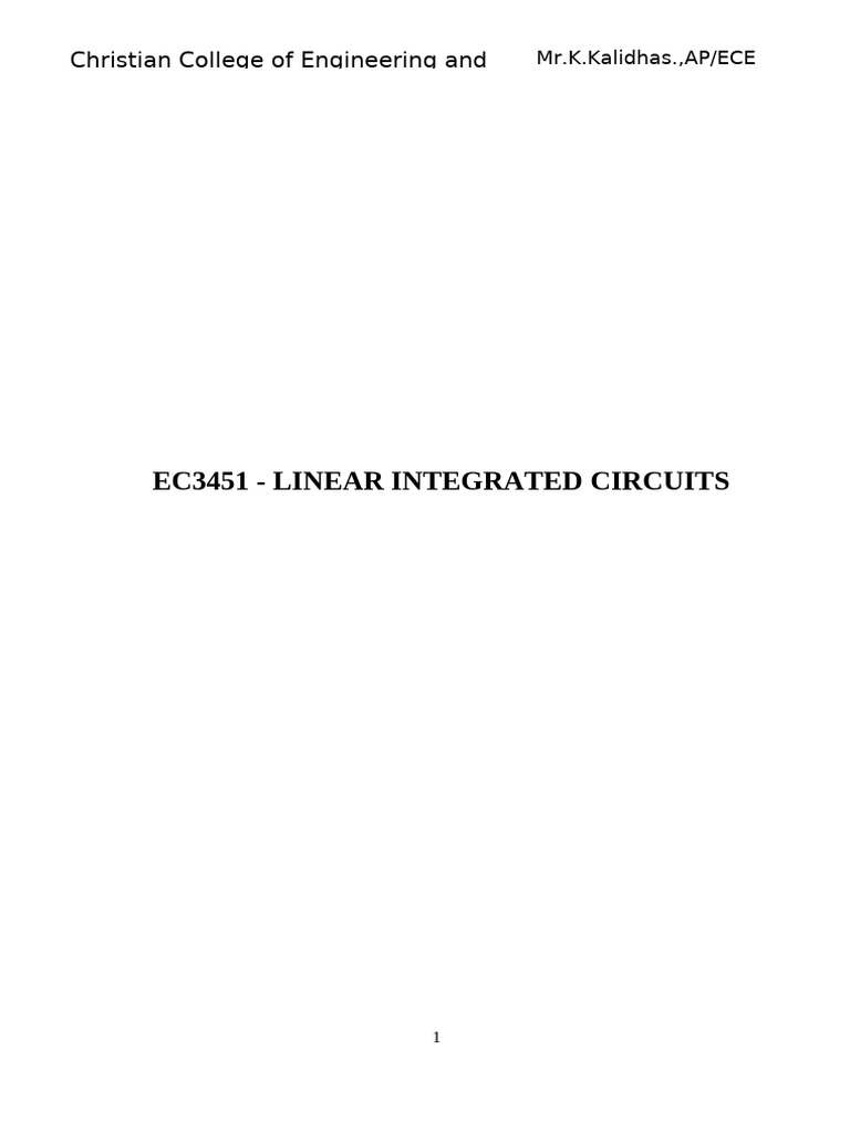 Ec3451 - Linear Integrated Circuits: Christian College of Engineering and | PDF