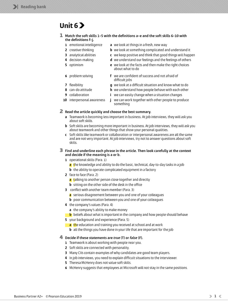 Bus Part A2P ReadingBank U6 | PDF
