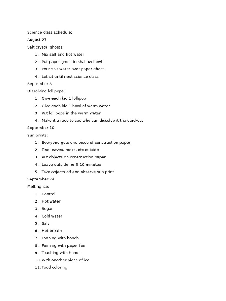 After School Science Class Schedule | PDF