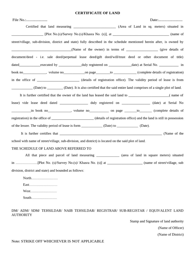 CERTIFICATE OF LAND | PDF