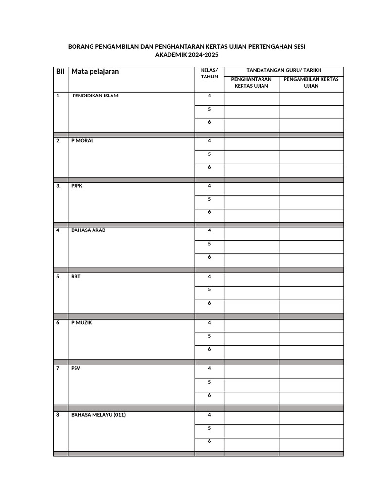 Borang Ambil Hantar Kertas Ujian Sesi 2022-2023 | PDF