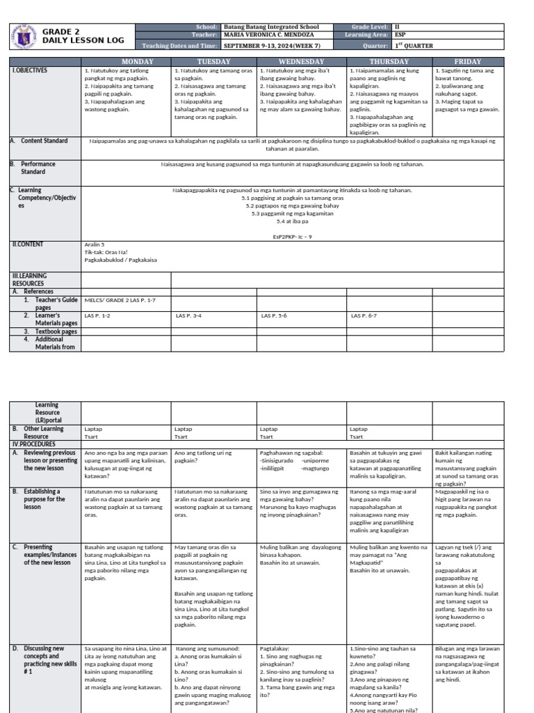 DLL - Esp 2 - Q1 - W7 | PDF