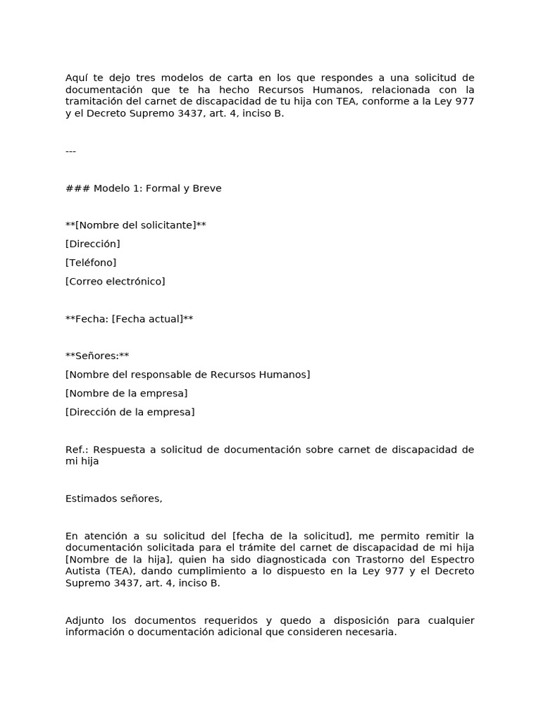 Modelos de carta para carnet de discapacidad | PDF | Espectro autista