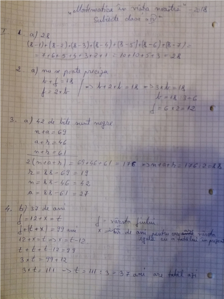 Rezolvare Subiecte Cls A IV A Matematica in Viata Noastra 2018 1 | PDF