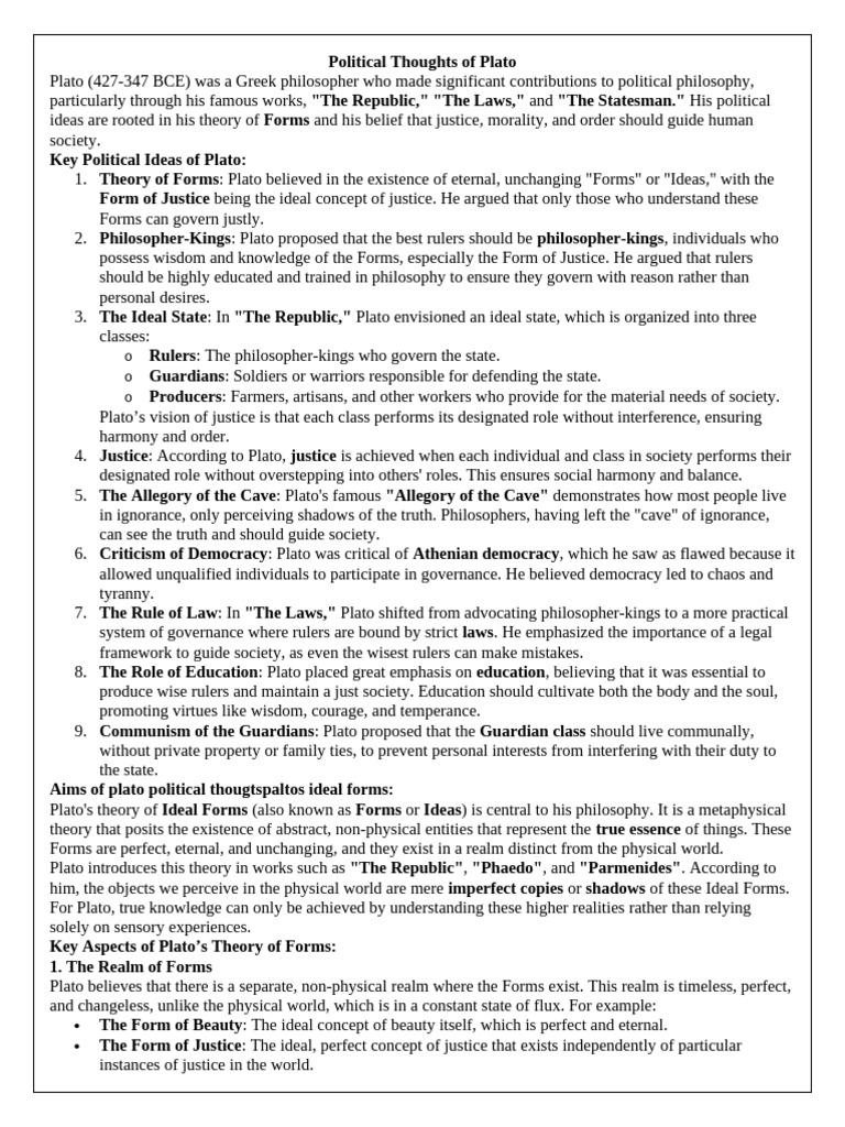 Political Thoughts of Plato | PDF