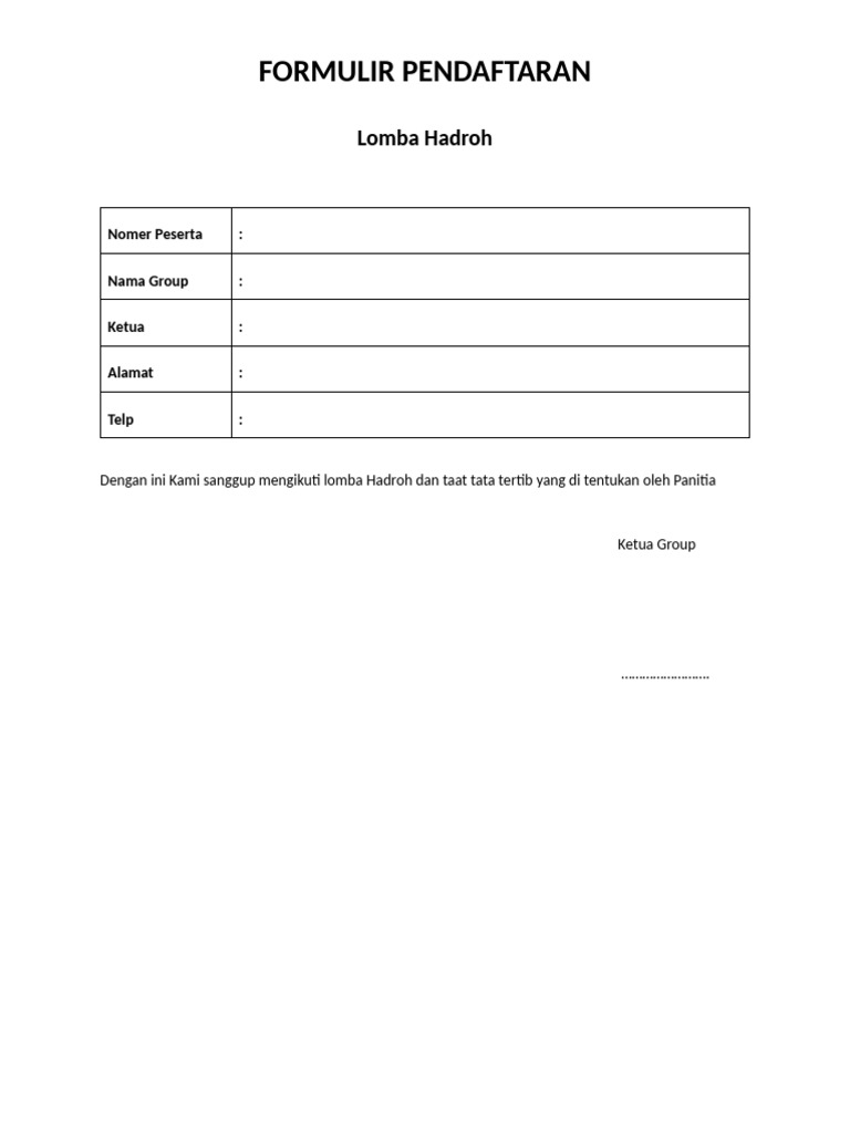 Formulir Pendaftaran Lomba Hadroh | PDF
