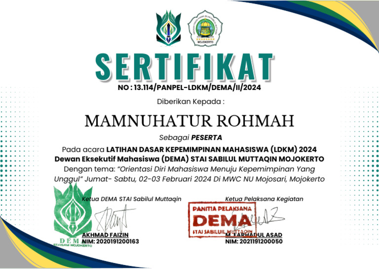 Sertifikat LDKM 2024 | PDF