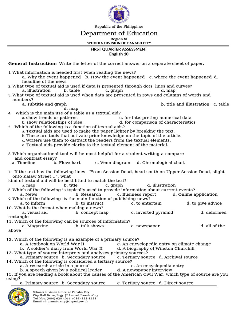 Grade 10 English Q1 Exam | PDF