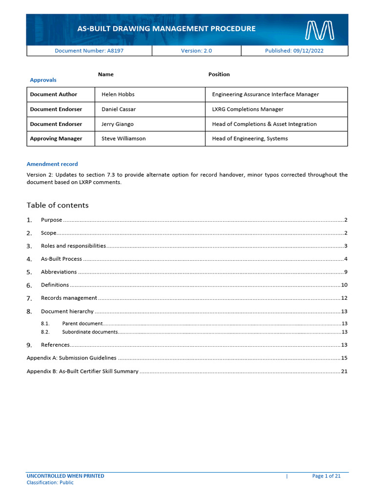 A8197 - As-built Drawing Management Procedure | PDF
