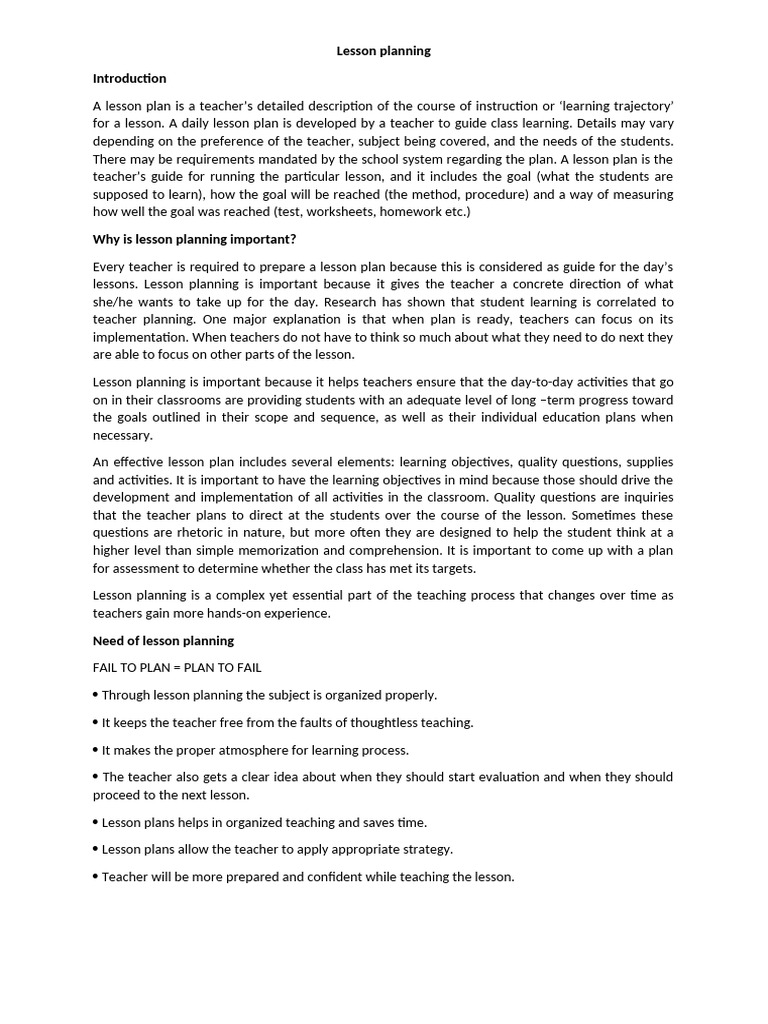 Lesson Planning Notes | PDF