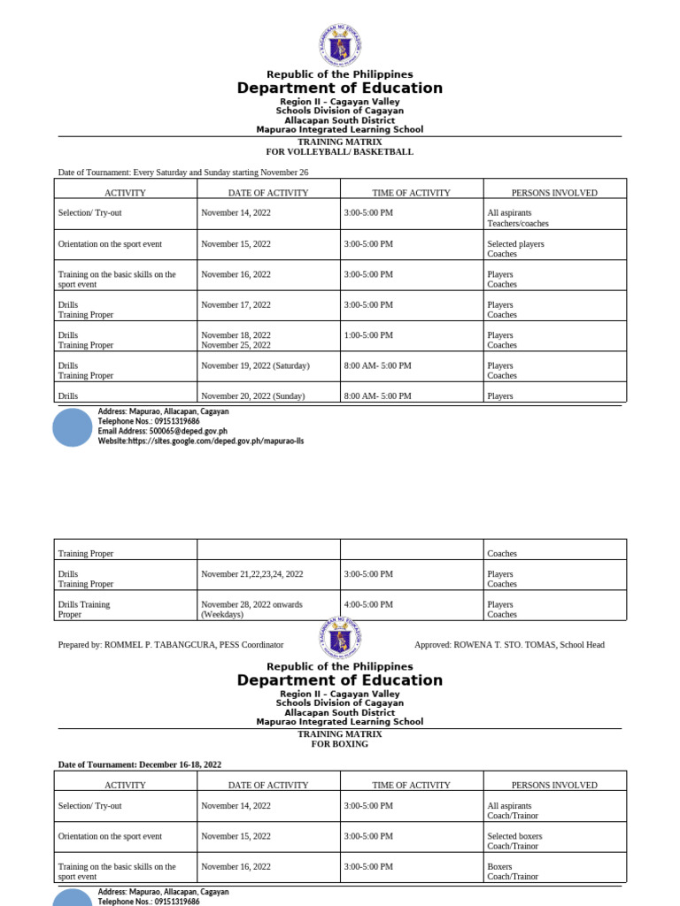 Training Matrix in Volleyball | PDF | Summer Olympic Sports | Sports