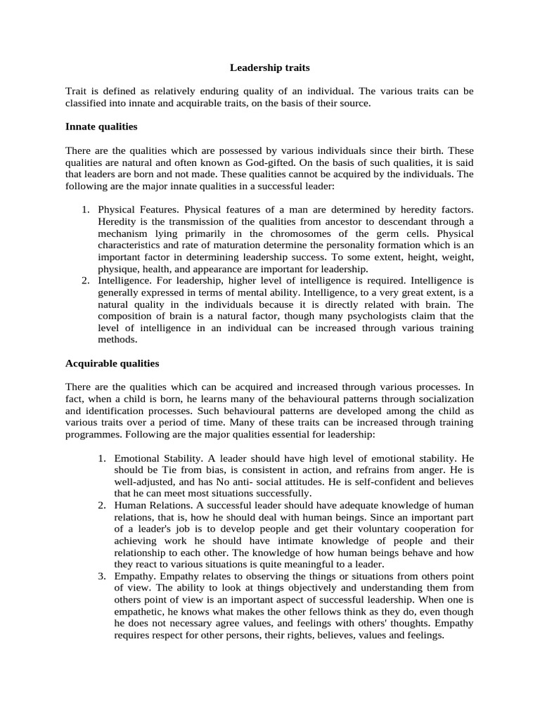 Leadership Traits | PDF