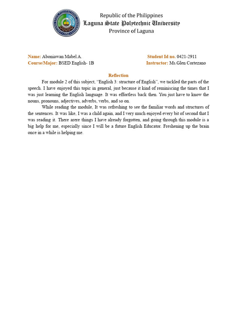 Aboniawan Mabel - BSEd English 1B - M2 Reflection | PDF