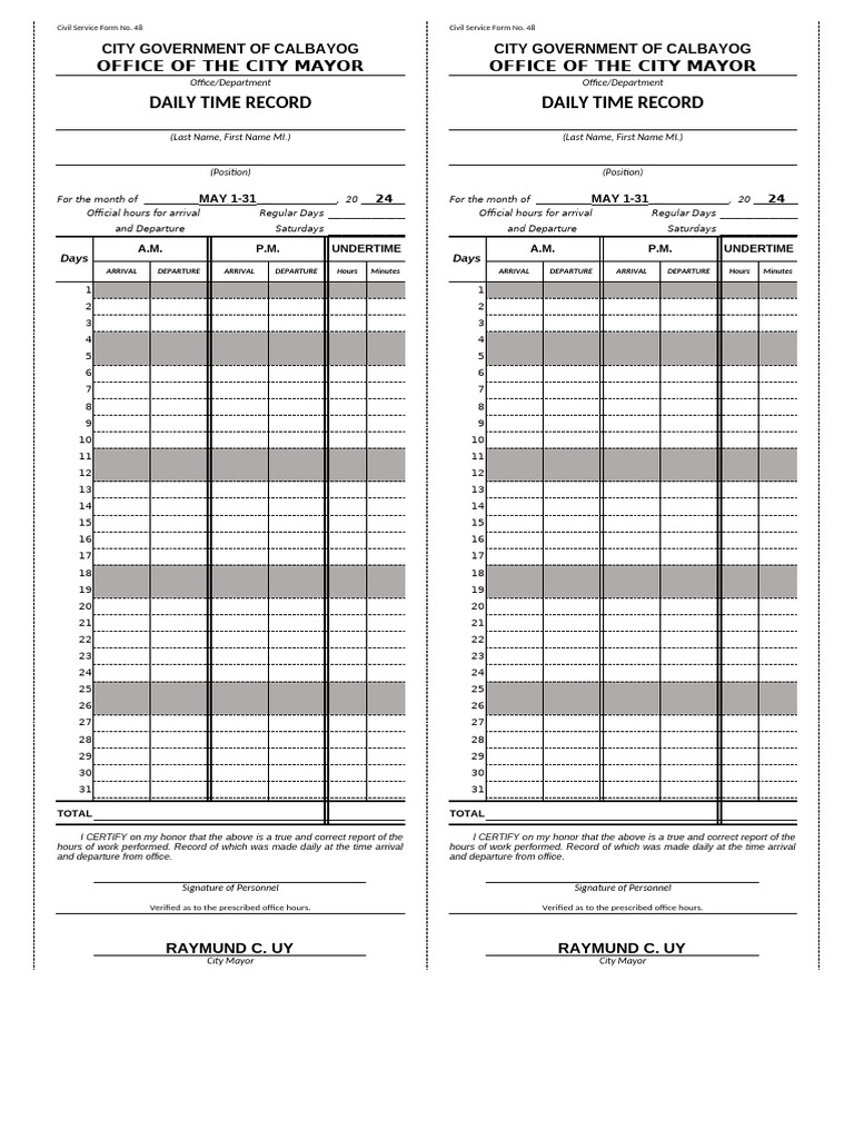 Daily Time Record Daily Time Record: Office of The City Mayor Office of ...