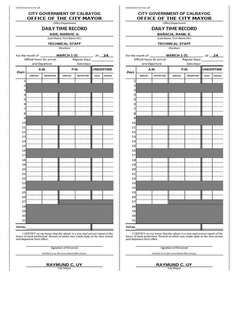 Daily Time Record Daily Time Record: Office of The City Mayor Office of ...