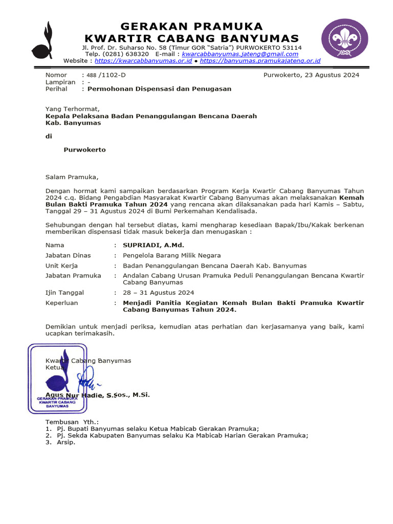 Surat Dispensasi KBBP Supriadi | PDF