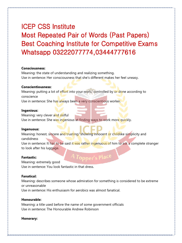 ICEP CSS Institute - Most Repeated Pair of Words (CSS-PMS Pair of Words ... ICEP CSS Institute - Most Repeated Pair of Words (CSS-PMS Pair of Words ...