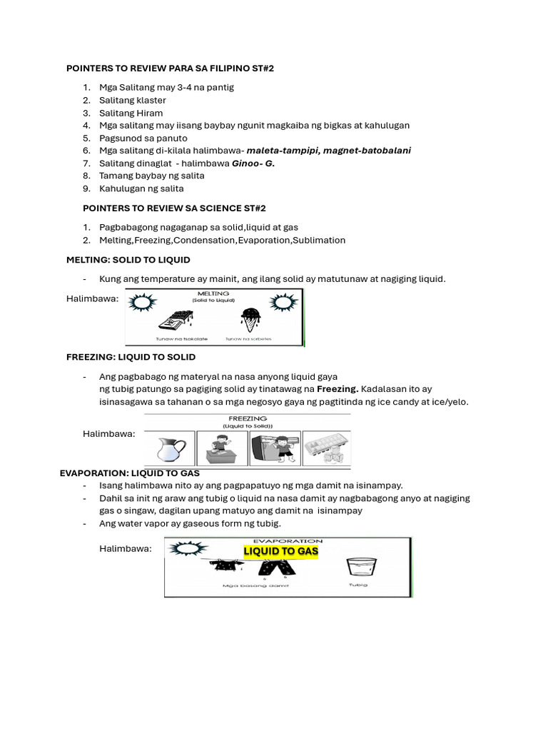 Pointers To Review para Sa Filipino Science St2 | PDF