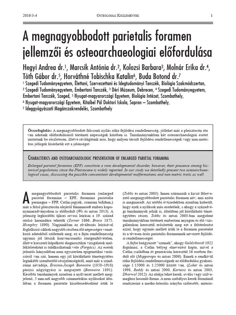 Osteol. Közlemények 2016 (A Megnagyobbodott Parietalis Foramen ...