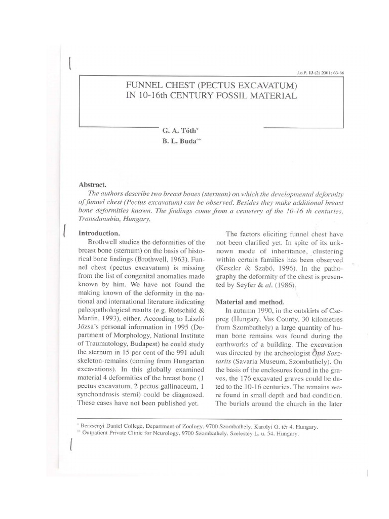 Funnel Chest (Pectus Excavatum) in 10-16th Century Fossil Material | PDF