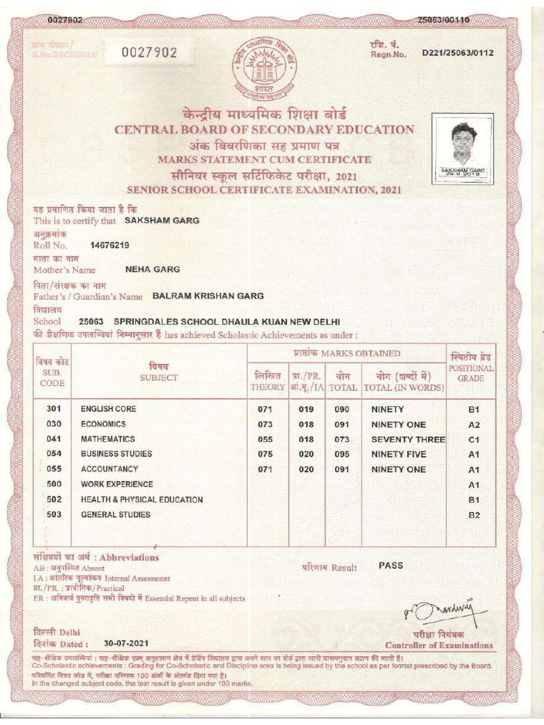 12 Marksheet New Photo | PDF