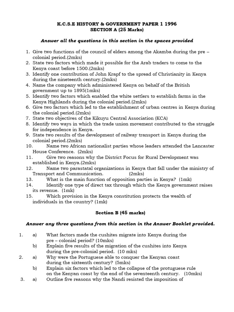 Kcse History Questions | PDF