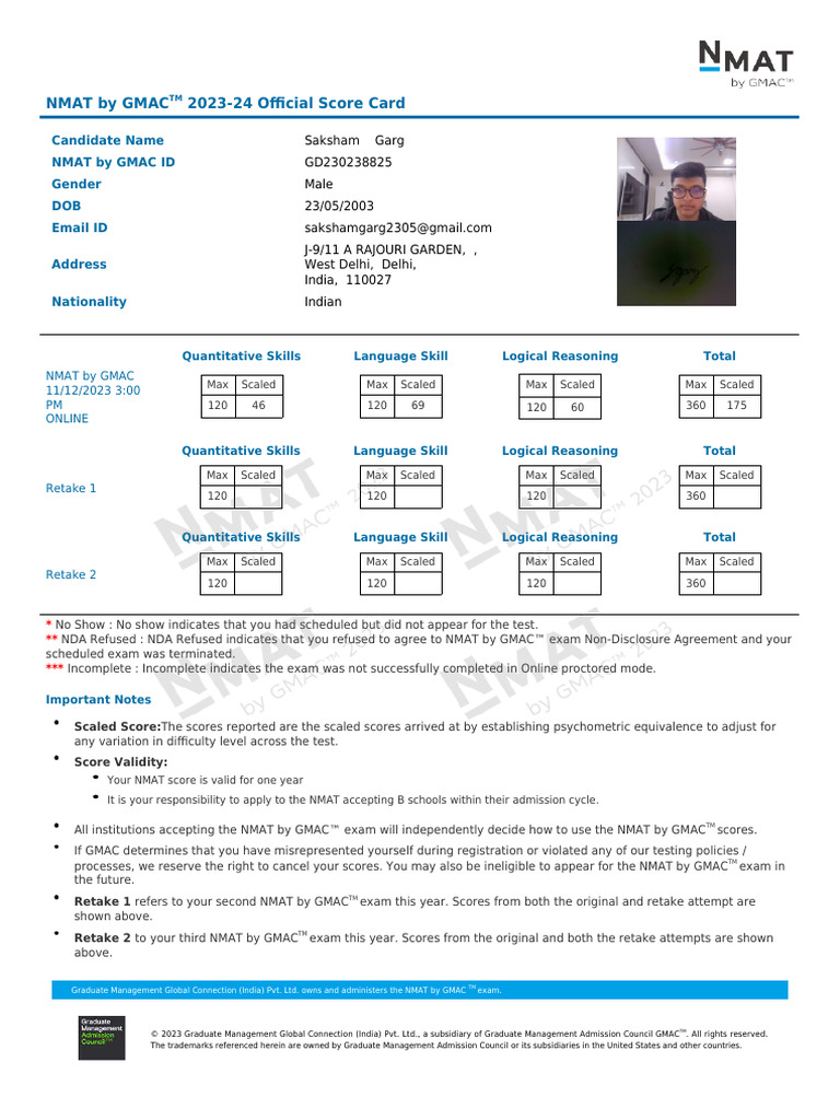 Exam Score Card | PDF