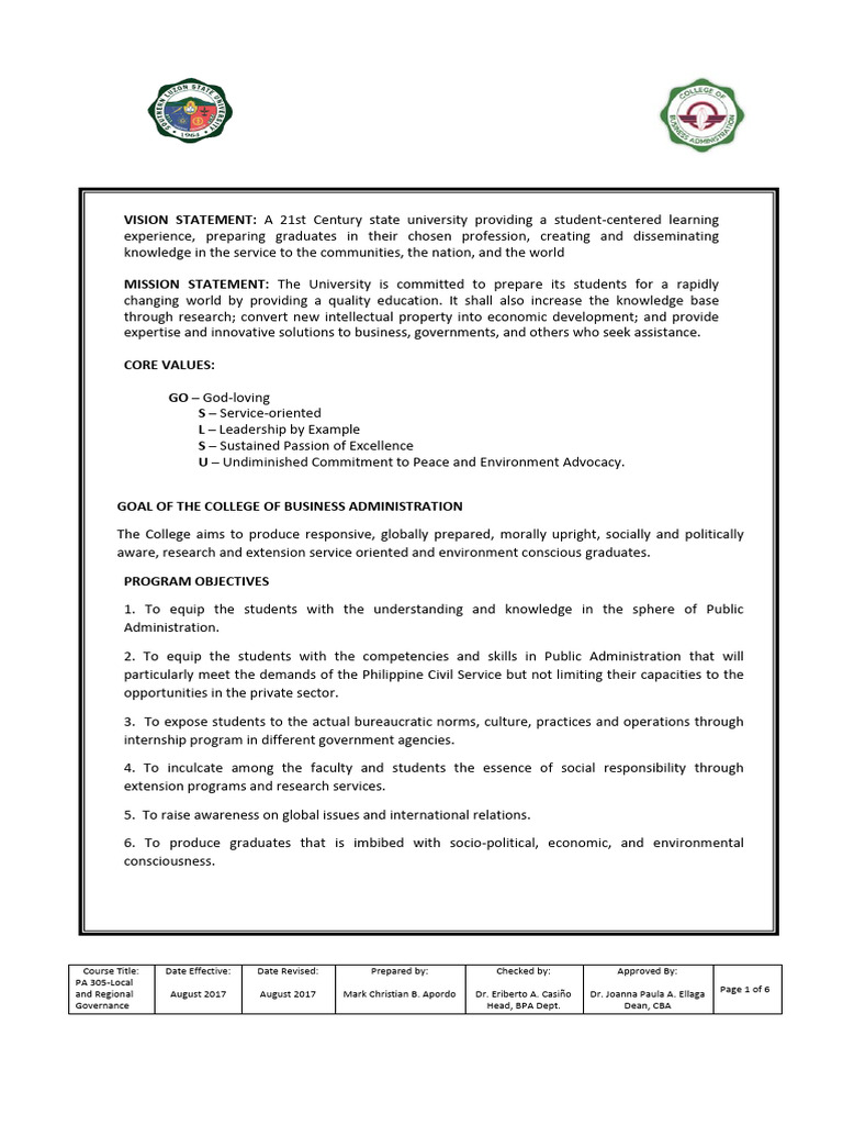 Syllabus On Local and Regional Governance SLSU d09132024 (Pdfcoffee ...