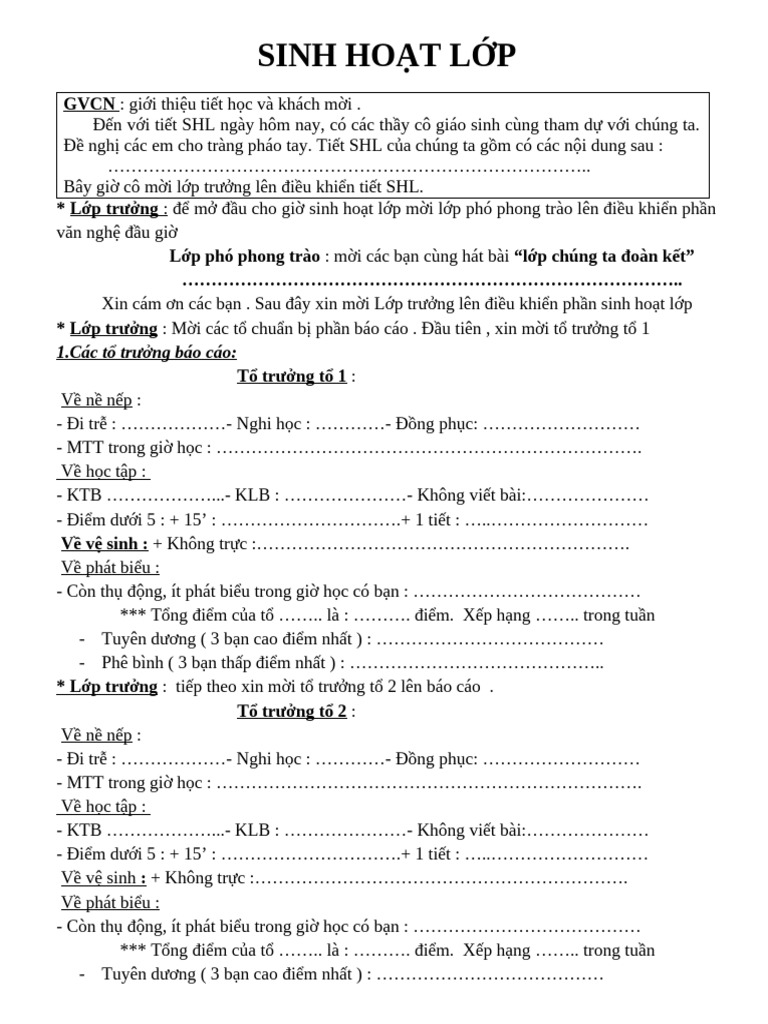 KỊCH BẢN SHL HỘI GIẢNG | PDF