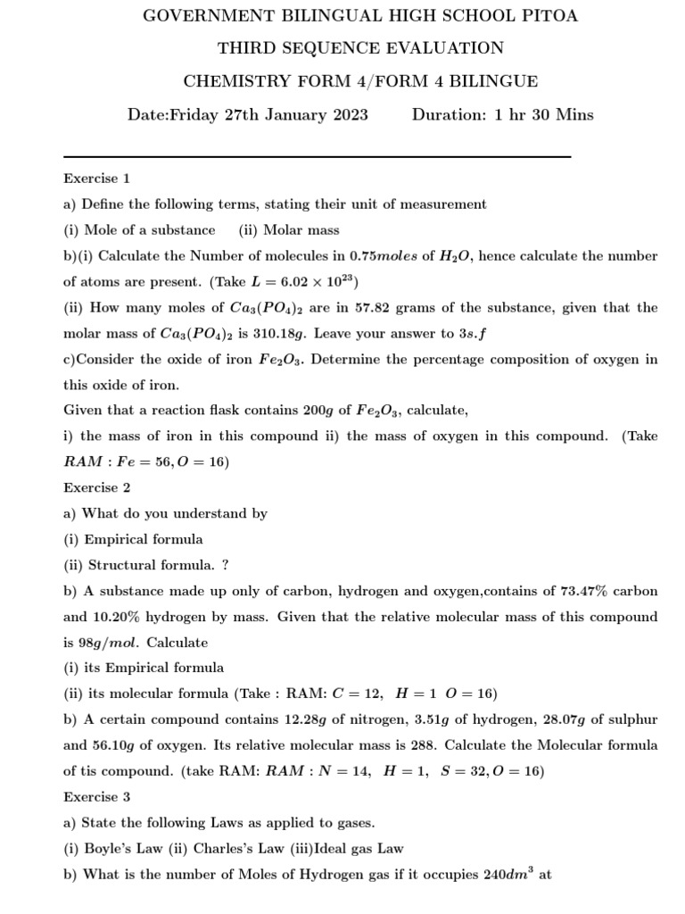 F4 Chemistry 3rd Sequence | PDF | Science & Mathematics | Technology & Engineering