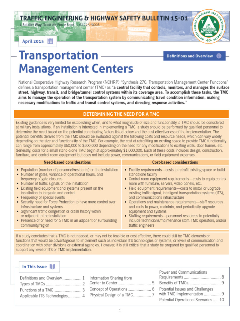 Bulletin 15-01 - Transportation Management Centers | PDF