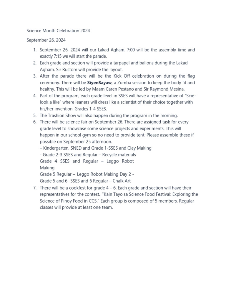 Science Month Celebration 2024 Details | PDF | Social Science