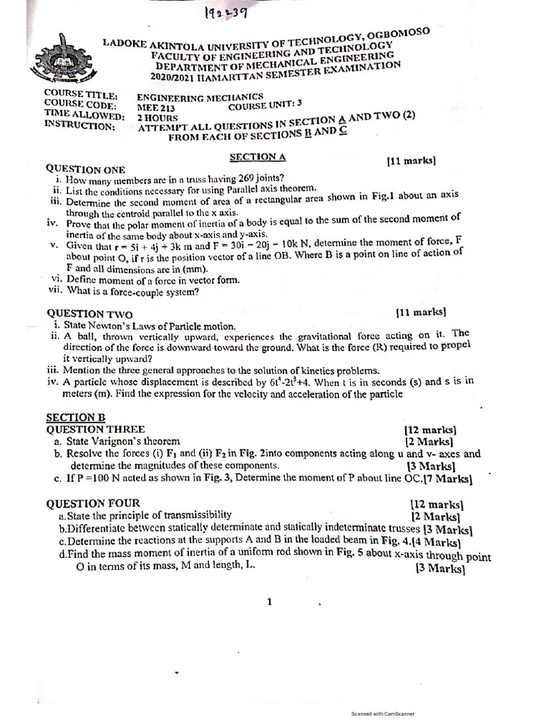 MEE 213 Past Question 3 | PDF