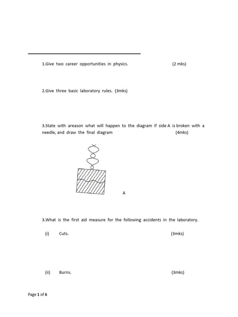 Form One Physics Set 1 QS | PDF