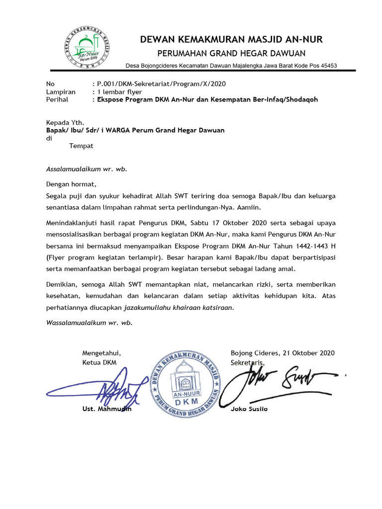 Surat Program DKM | PDF